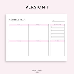 Undated Monthly Planner Printable, Month on Two Pages, Month at a ...