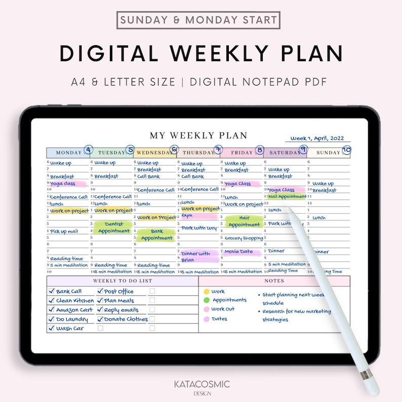 Weekly Planner Printable Landscape Minimalist Weekly - Etsy