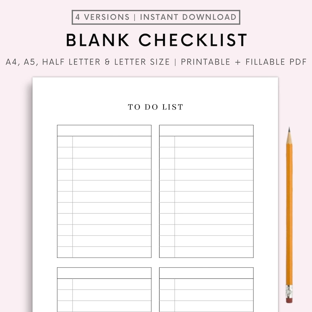 Blank to Do List Printable PDF, Blank Task Checklist Planner Printable ...