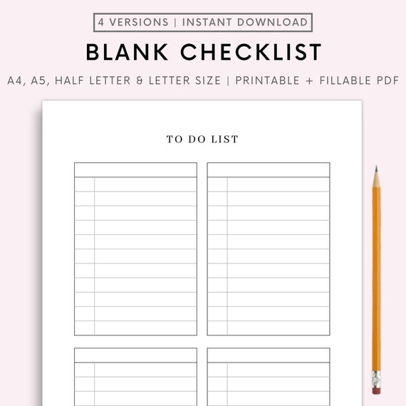 Blank to Do List Printable PDF Blank Task Checklist Planner | Etsy