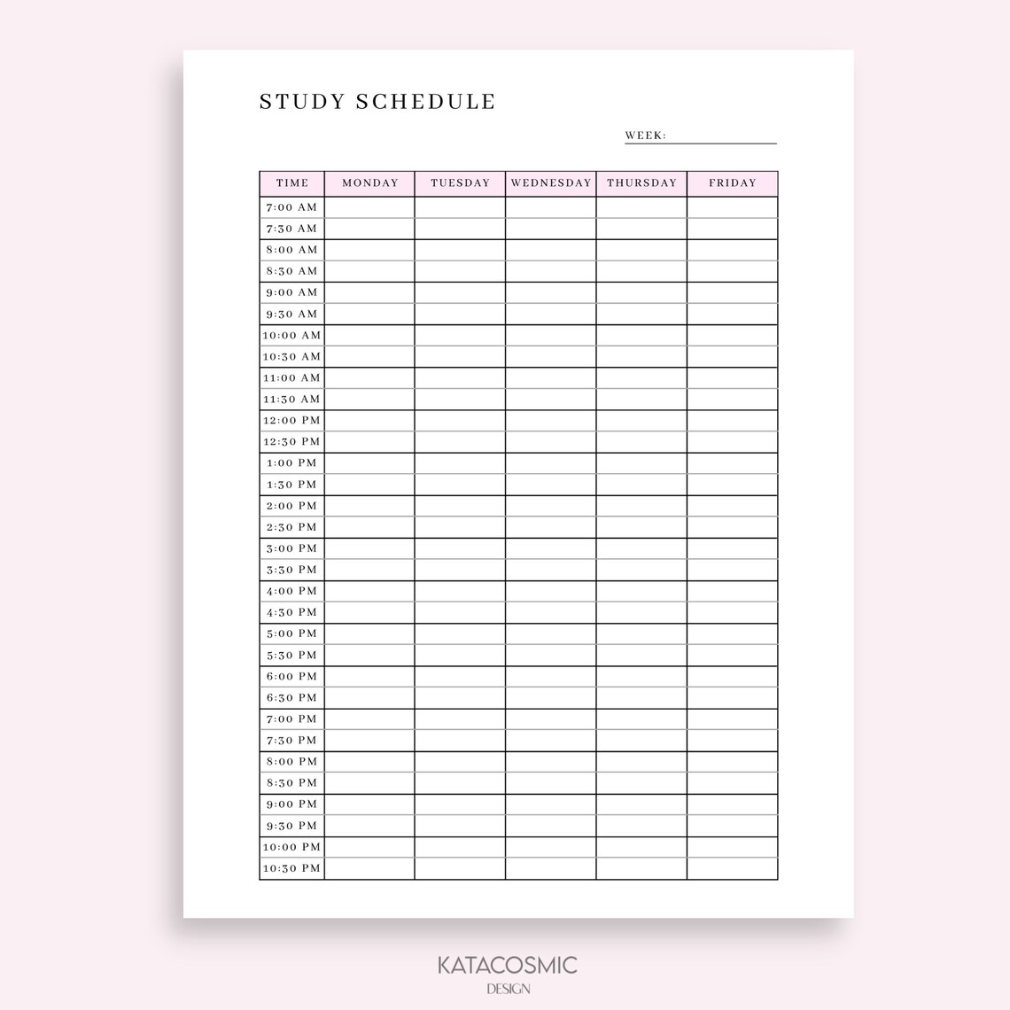Minimalist Revision Timetable Printable Set Hourly Agenda - Etsy