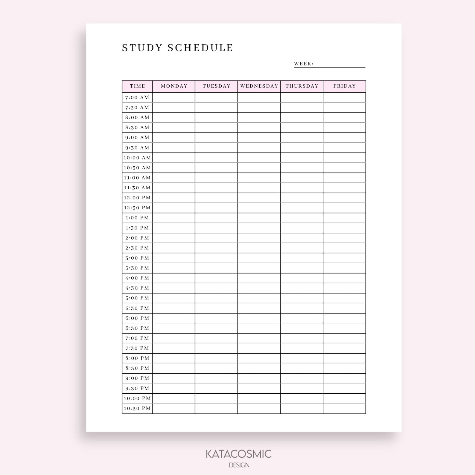 Minimalist Revision Timetable Printable Set, Hourly Agenda, Weekly ...