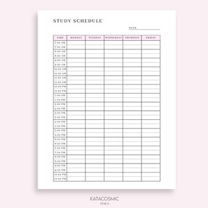 Minimalist Revision Timetable Printable Set, Hourly Agenda, Weekly ...