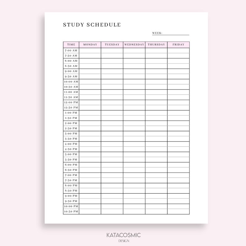 Minimalist Revision Timetable Printable Set Hourly Agenda - Etsy