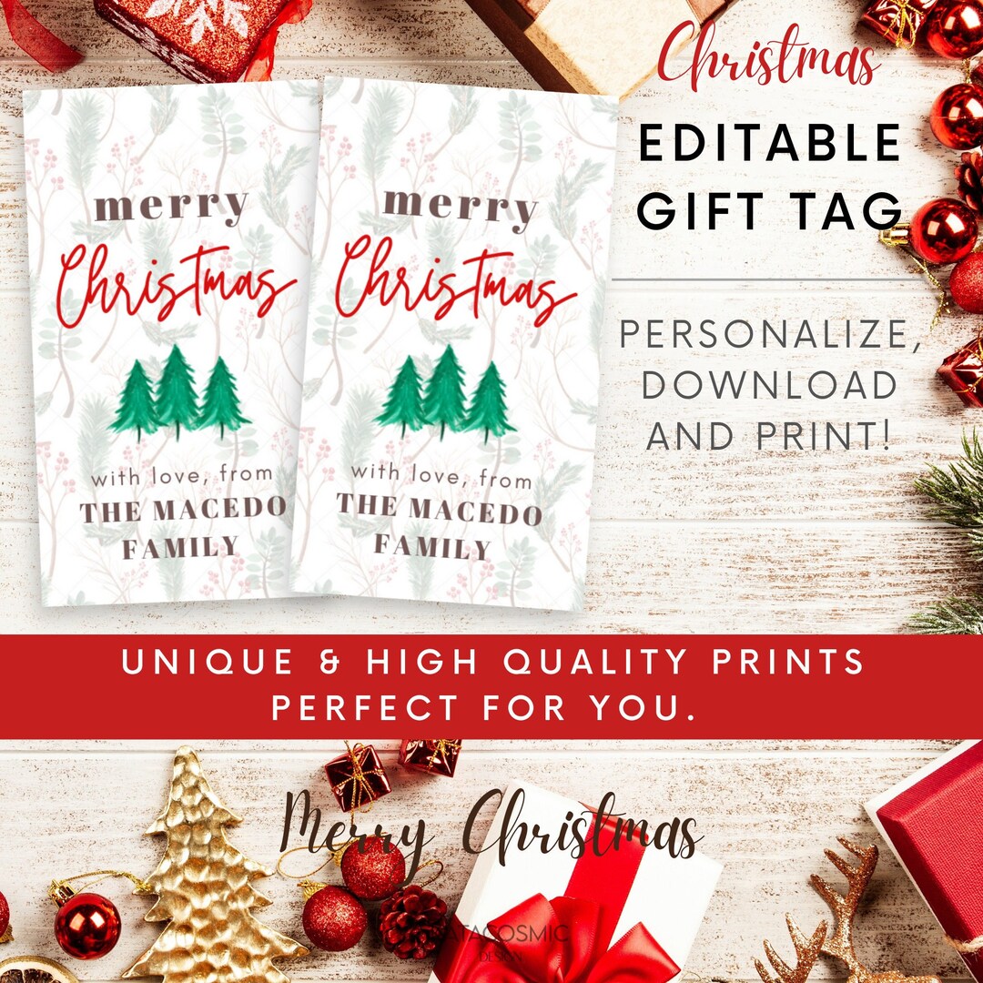 Editable Merry Christmas Tag Template, Holiday Decor Christmas Party ...