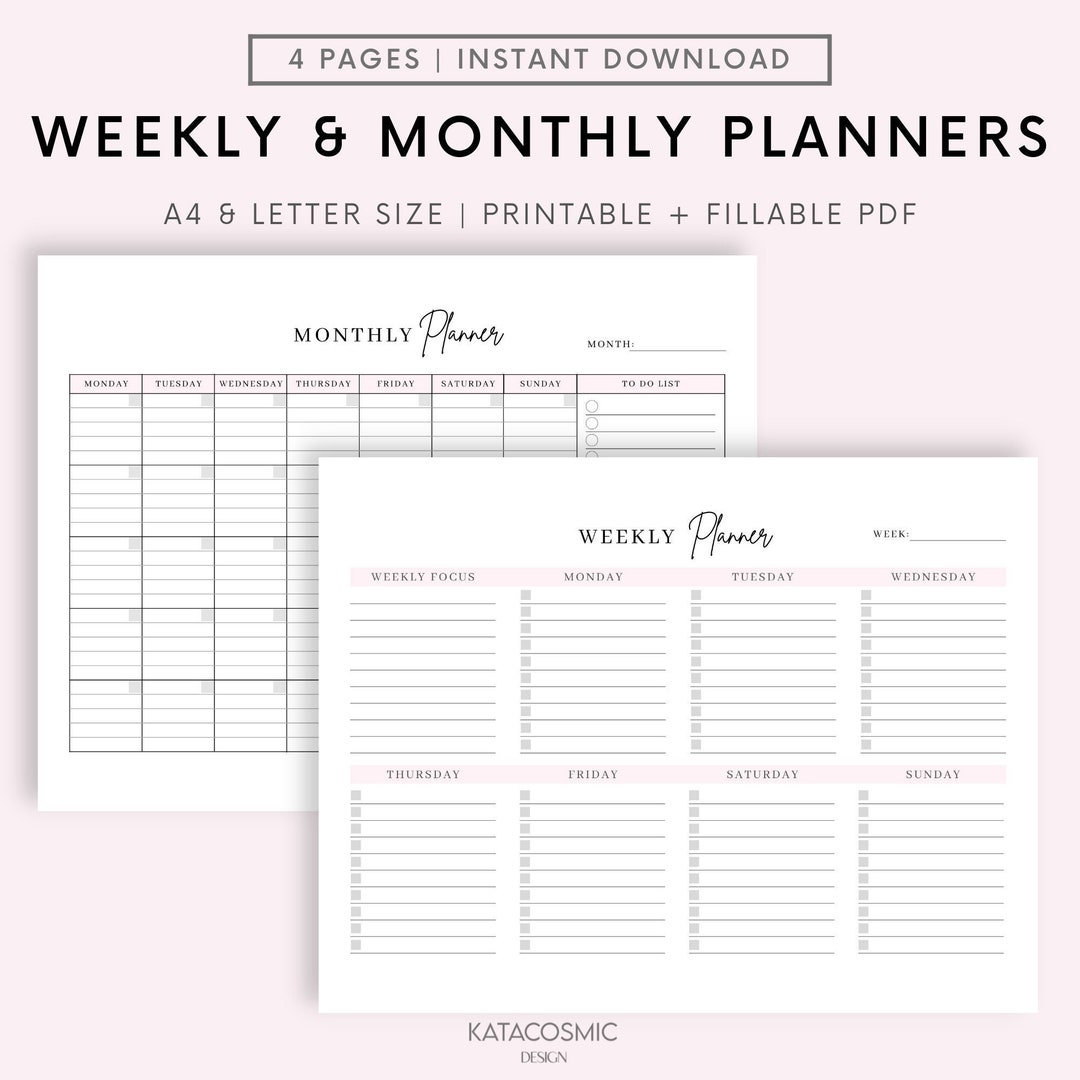 Colorful Weekly & Monthly Planners, EDITABLE Weekly Planner Printable ...
