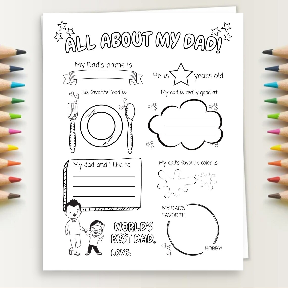 Printable All About Dad Fill in Template Kids Gift for - Etsy