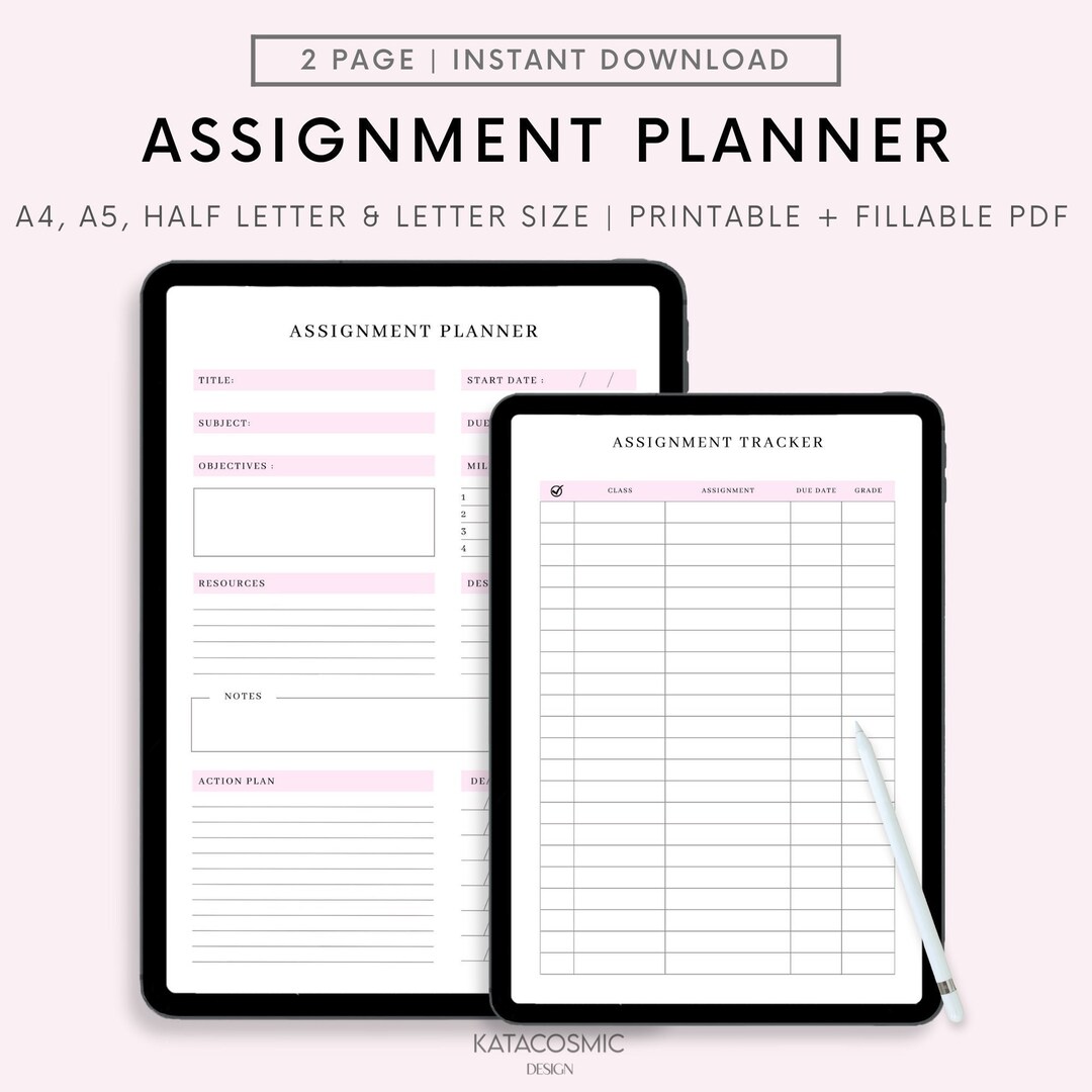 Assignment Tracker, Assignment Planner Printable, Homework Planner ...