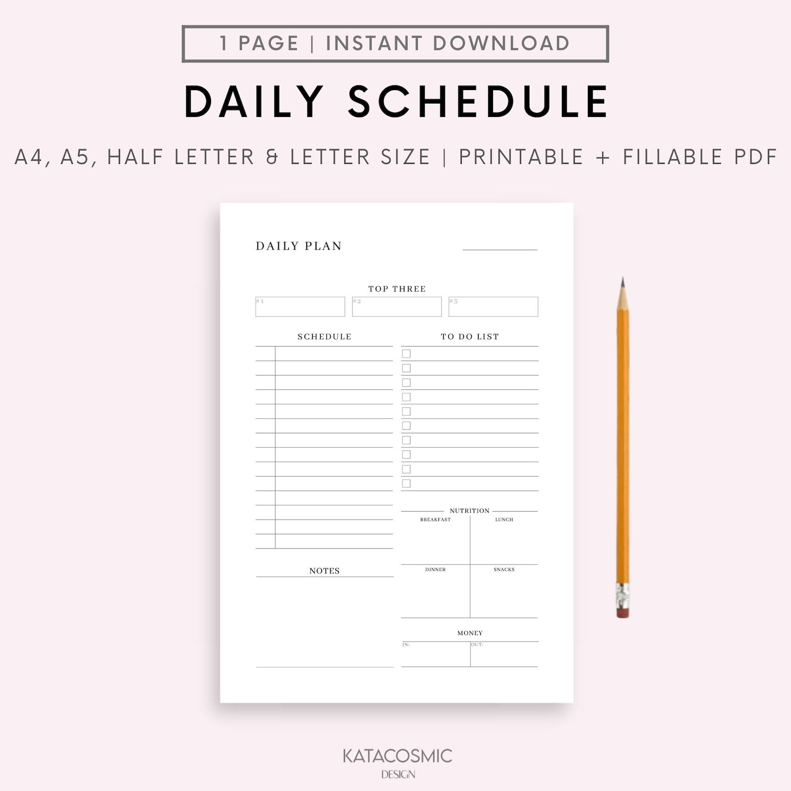 Daily Schedule Undated Printable Daily Planner Fillable Daily | Etsy