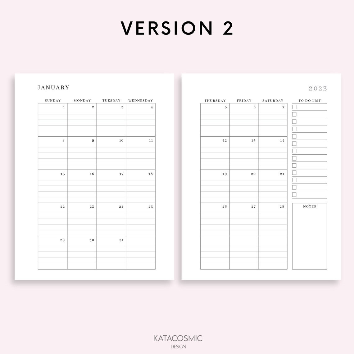 2023 Monthly Lined Calendar Printable Dated Month on 2 Pages - Etsy