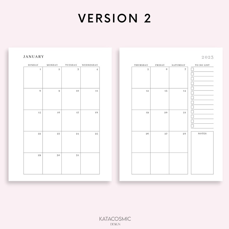 2023 Monthly Planner Printable Dated Month on 2 Pages 2023 - Etsy