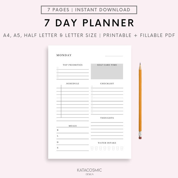 7 Day Planner Printable Weekly Planner Daily to Do List for | Etsy