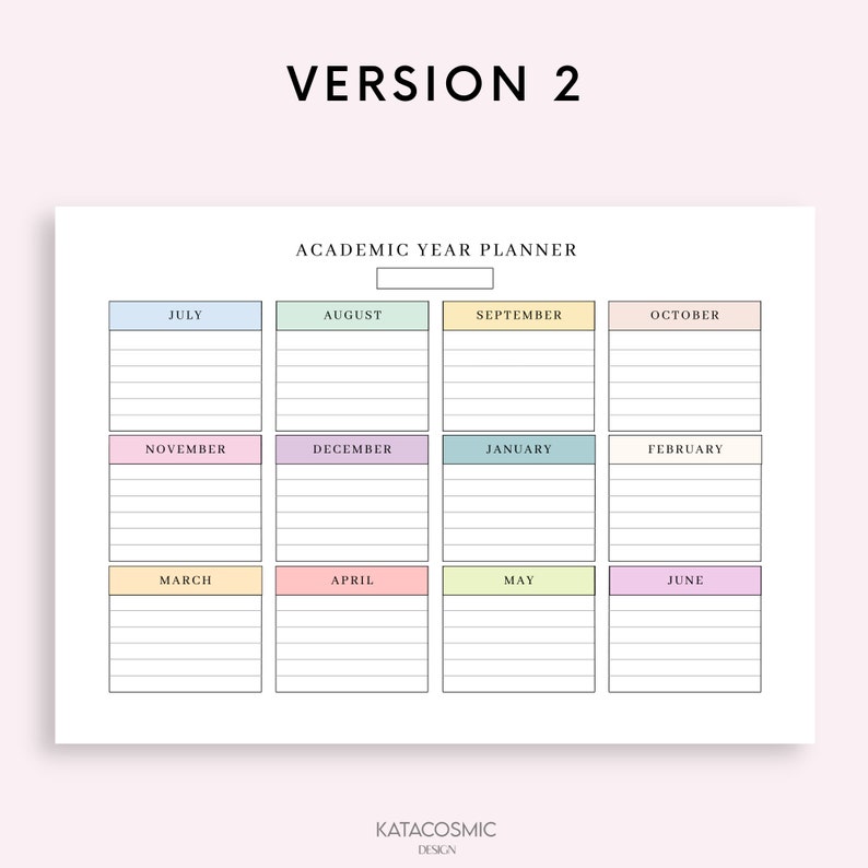 Academic Year Planner Template Printable Calendar Landscape, Homeschool ...
