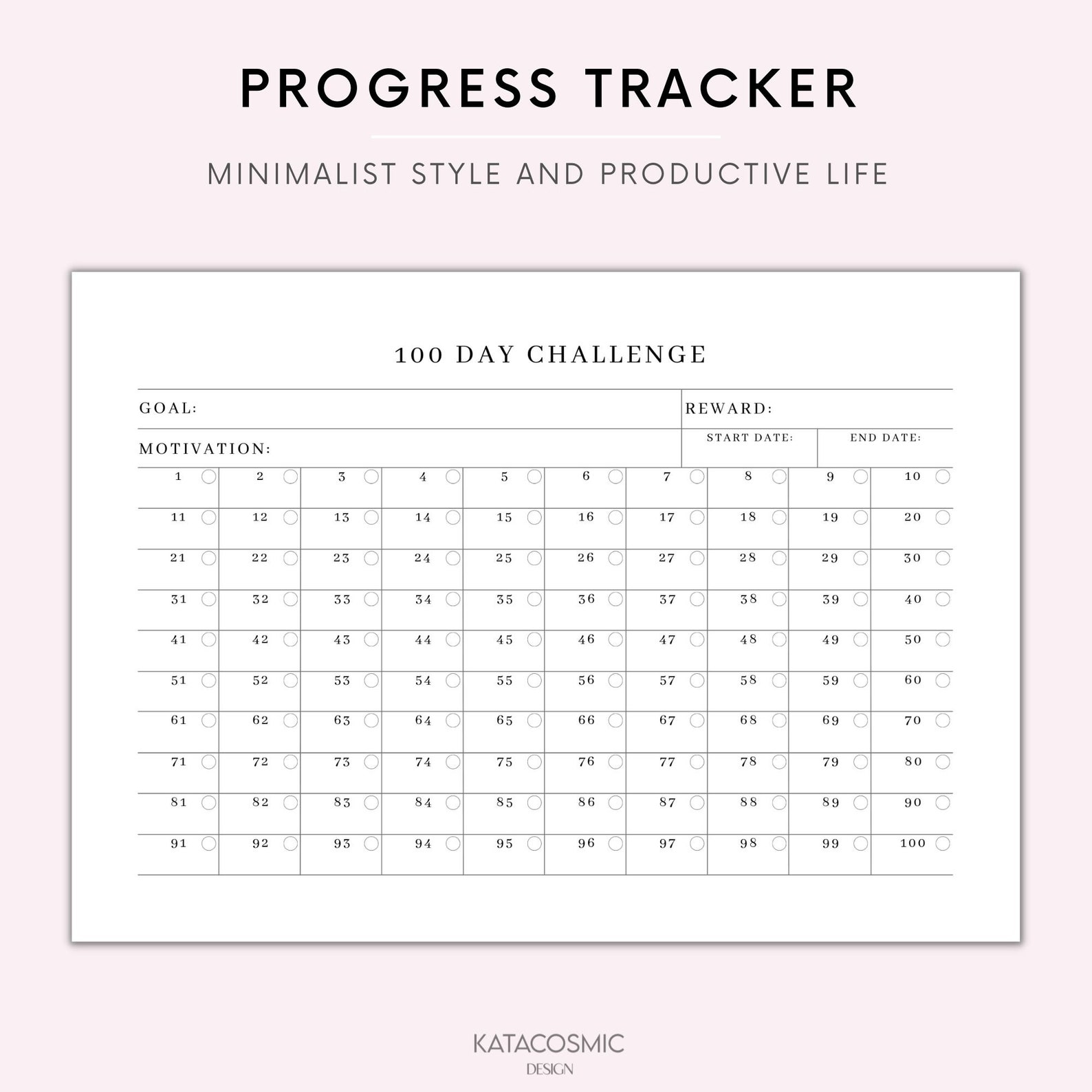 100 Day Challenge, Goal Setting, Goal Progress Tracker, Habit Forming ...