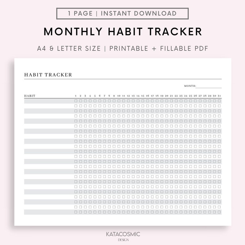 Monthly Habit Tracker Printable Landscape Habit Tracker - Etsy