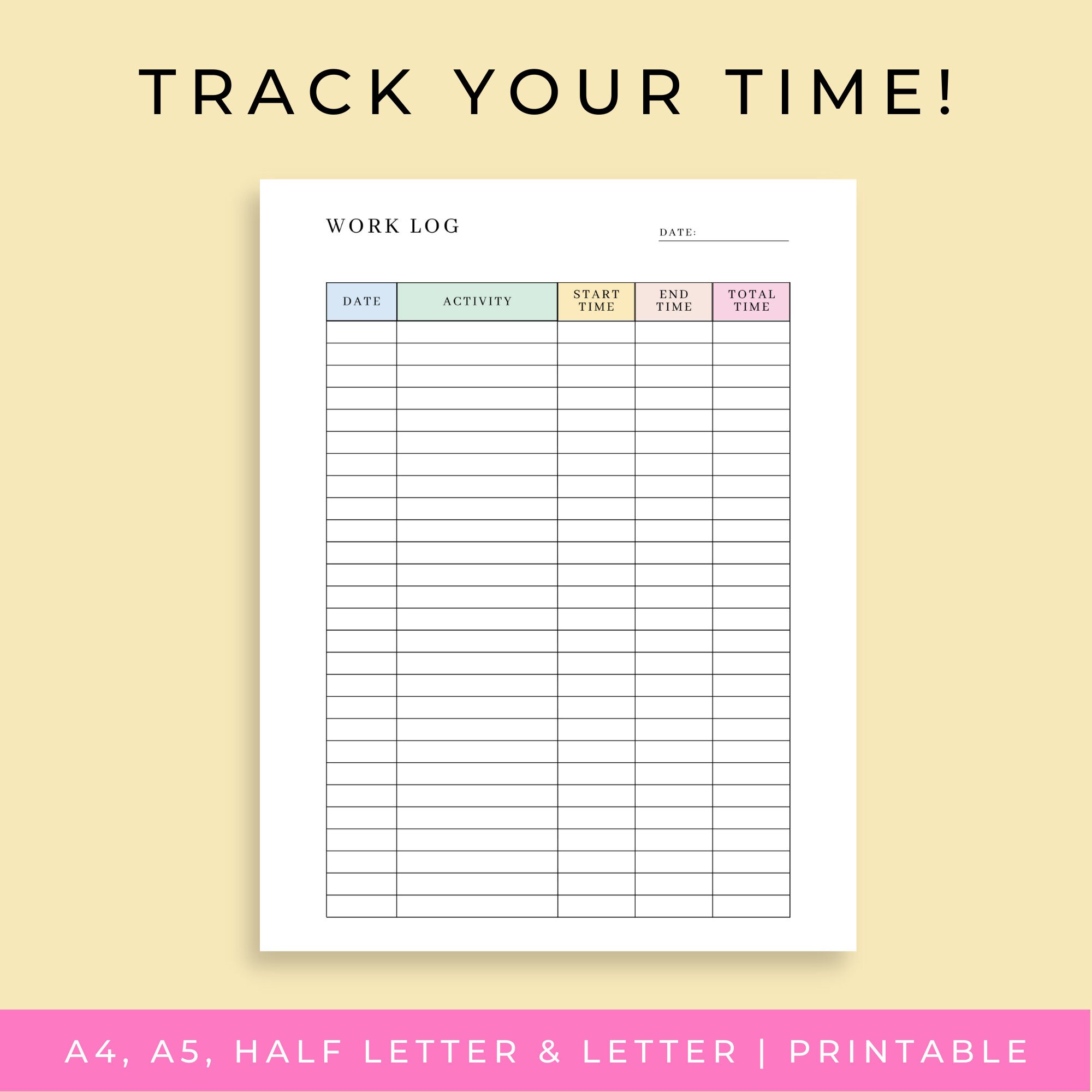 Printable Work Time Log and Tracker Activity Hours Log - Etsy