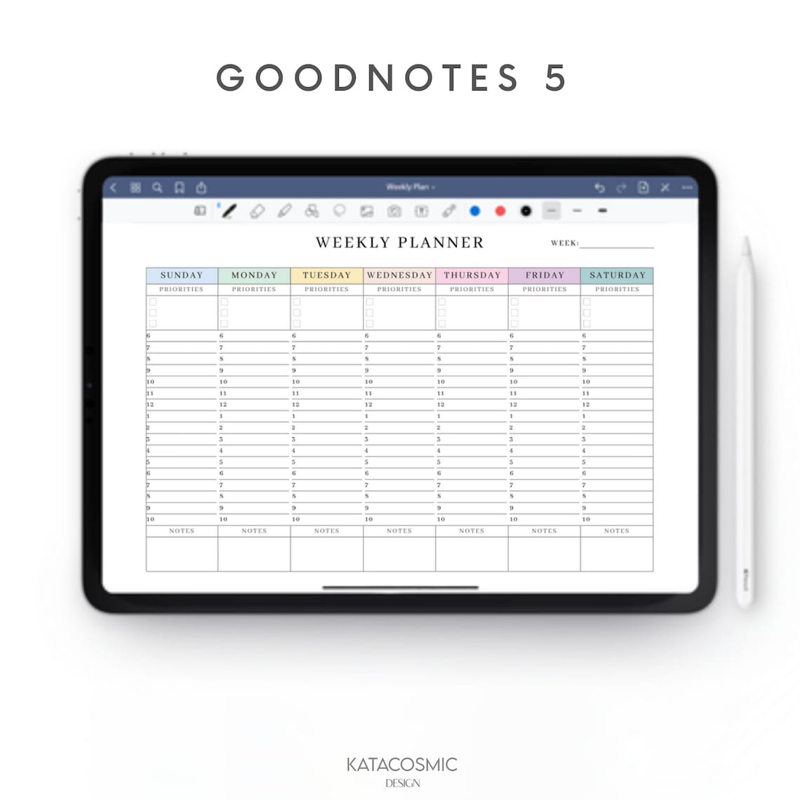 Digital Weekly Schedule for Goodnotes, 24/7 Weekly Timetable, Hourly ...