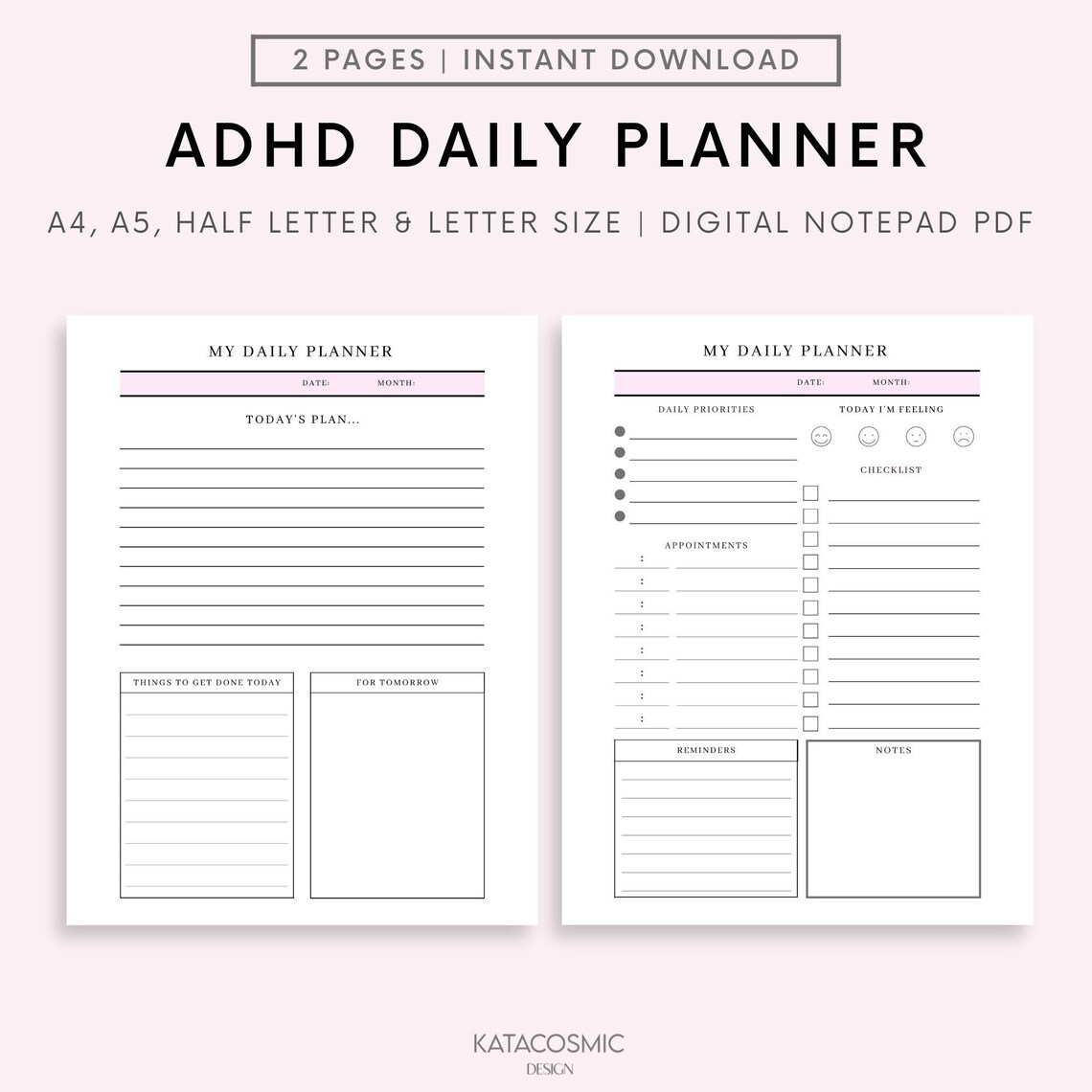 Printable ADHD Daily Planner in Various Different Sizes - Etsy