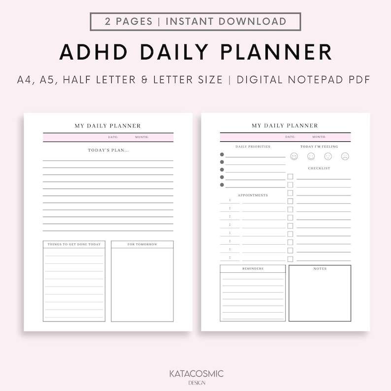 Printable ADHD Daily Planner in Various Different Sizes - Etsy