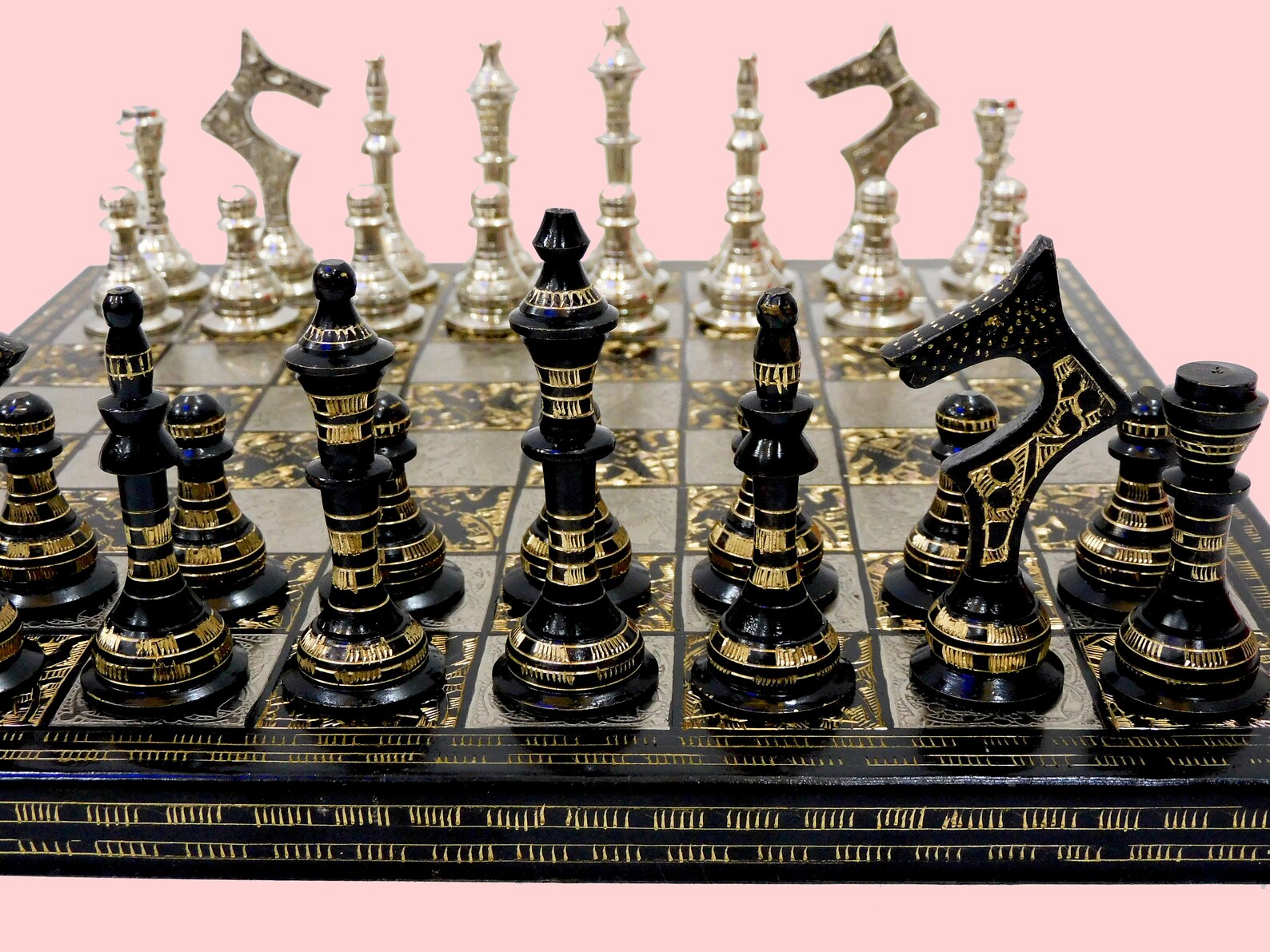 Brass Chess Set Handmade Antique and nickel finish Vintage | Etsy