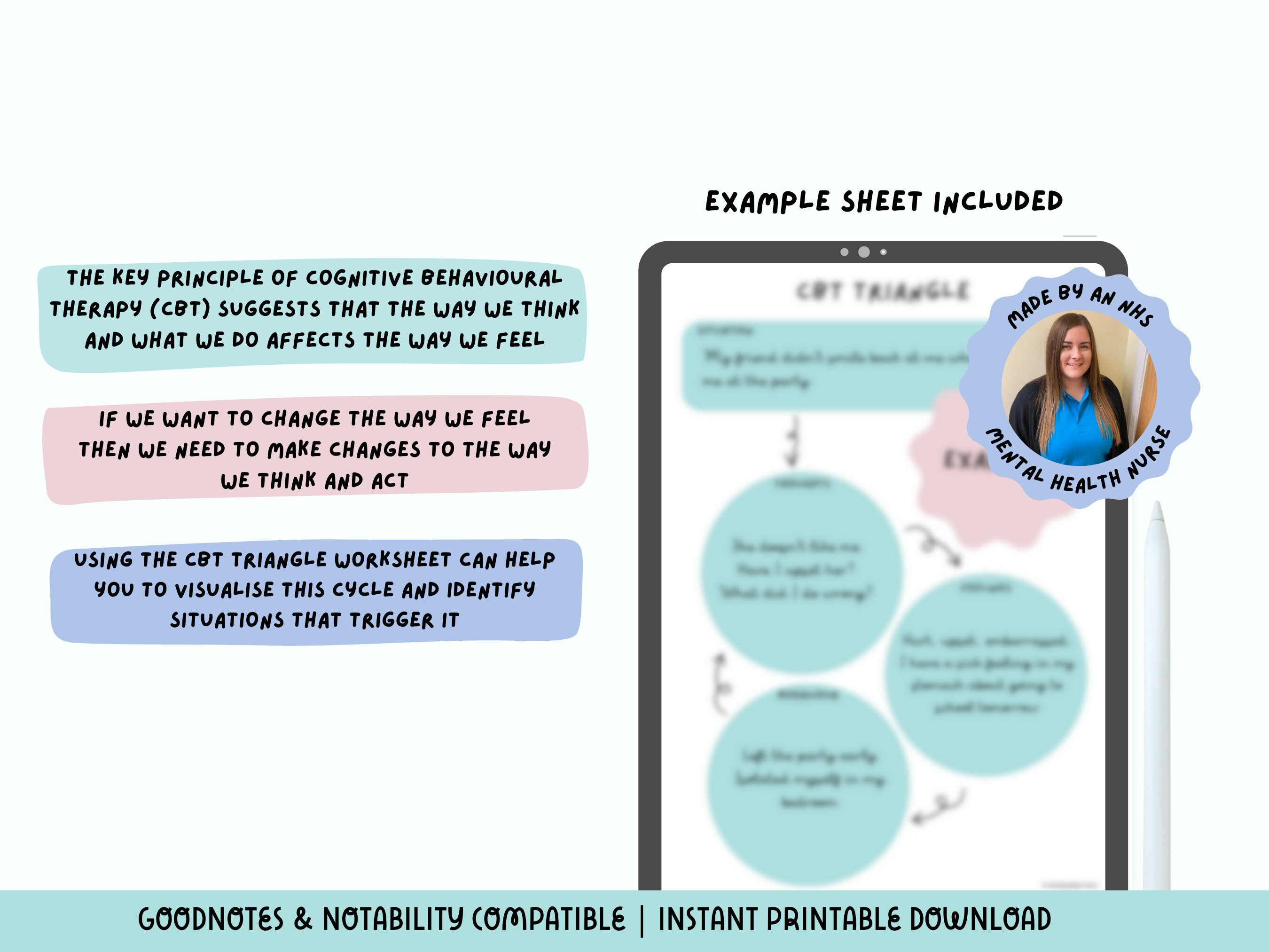 CBT Triangle Digital Download Printable PDF, Mental Health Self Help ...