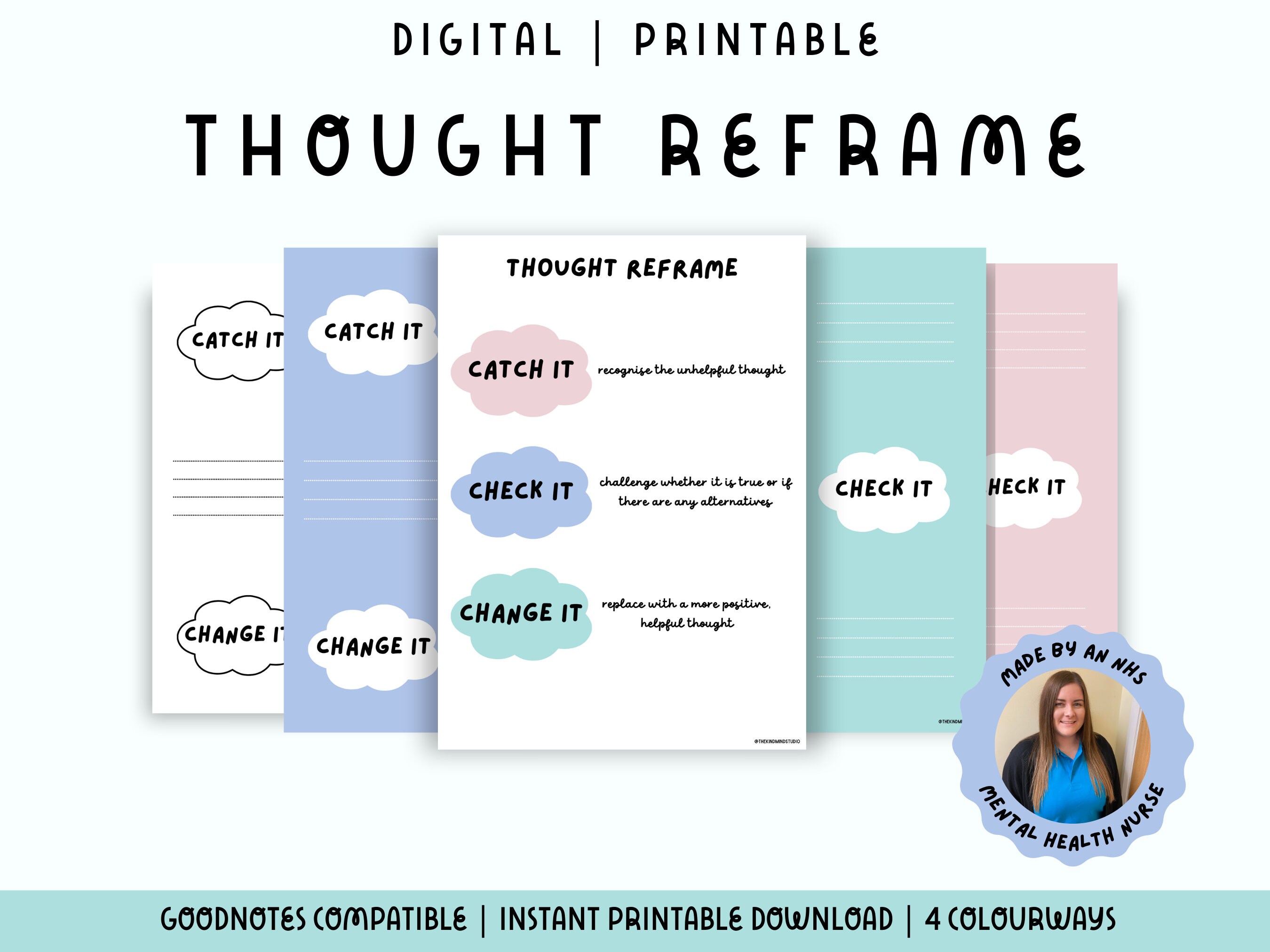 Thought Reframe Digital Download Printable PDF, Mental Health Resource ...