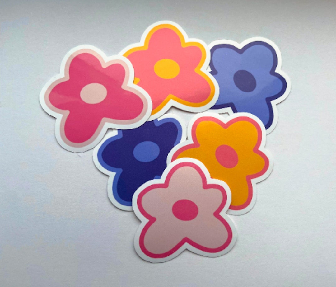 Retro Flower Power Sticker Pack: 60s 70s Floral Decor, Glossy Die Cut ...