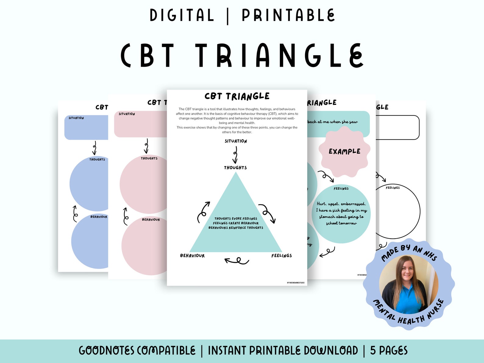 CBT Triangle Digital Download Printable PDF, Mental Health Self Help ...
