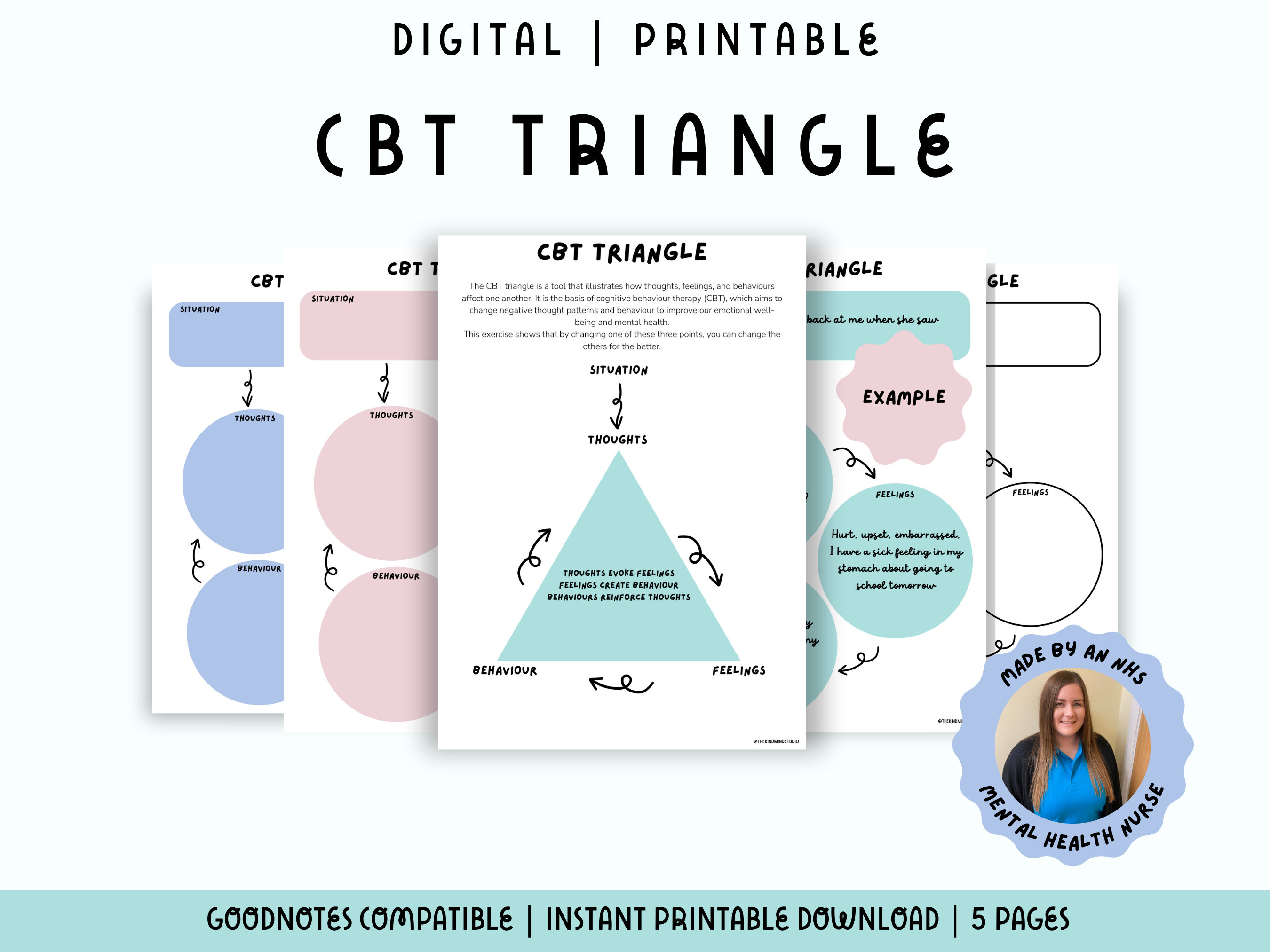 CBT Triangle Digital Download Printable PDF, Mental Health Self Help ...