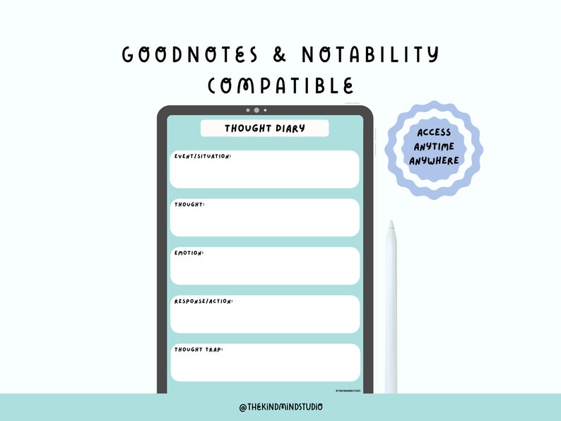 Thought Diary Printable: CBT Worksheet, Mental Health Tracker (PDF) - Etsy