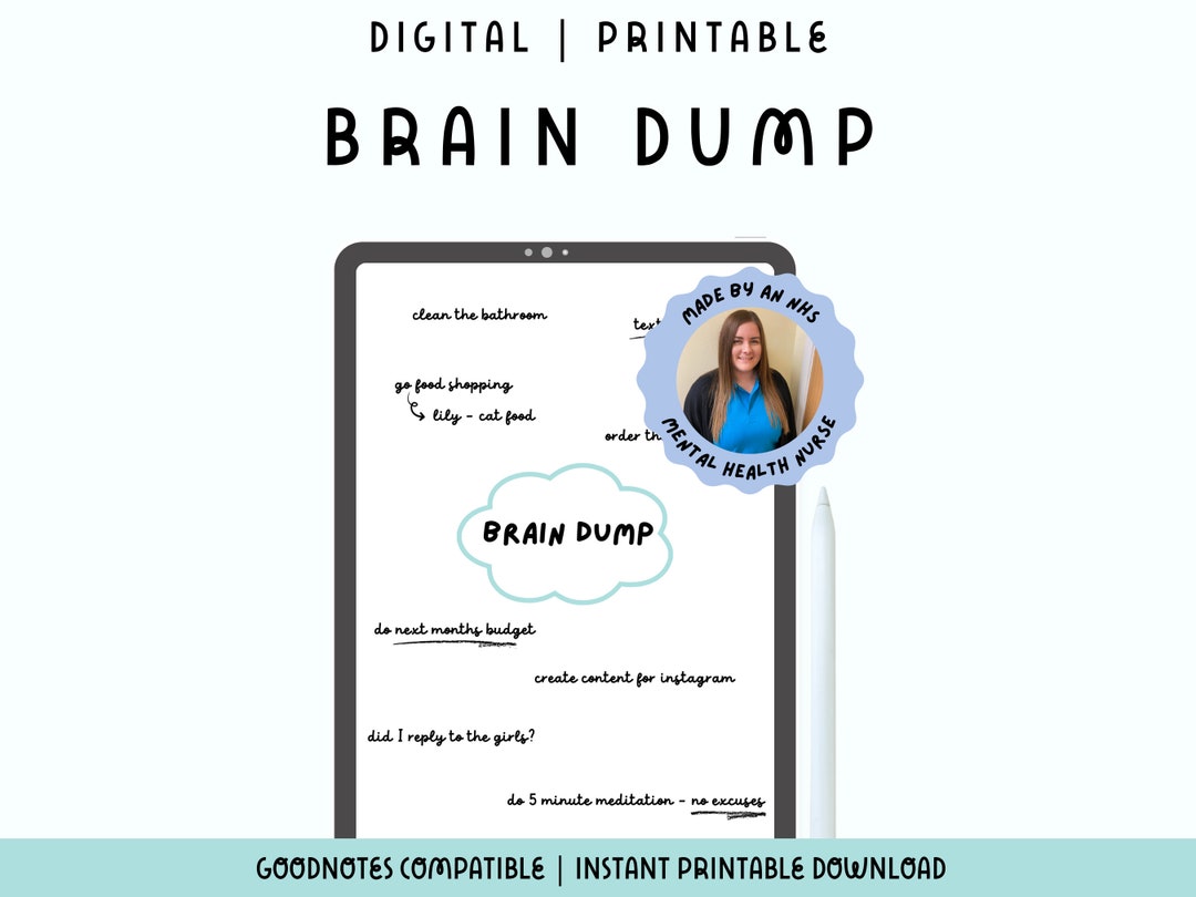 Brain Dump Digital Download Printable PDF, Mental Health Self Help ...