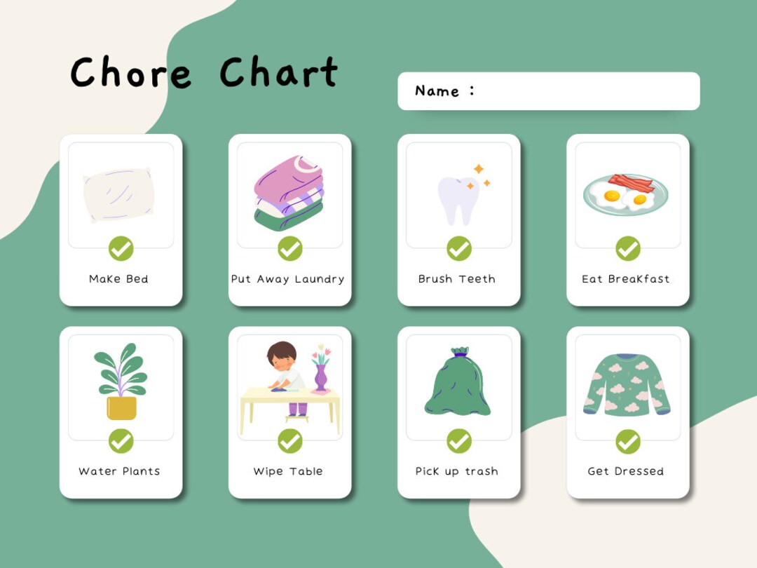 Printable Children's Chore Cards Toddler Preschooler Household Job ...