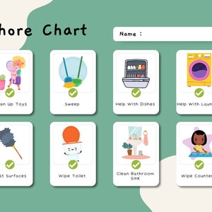 Printable Children's Chore Cards Toddler Preschooler Household Job ...