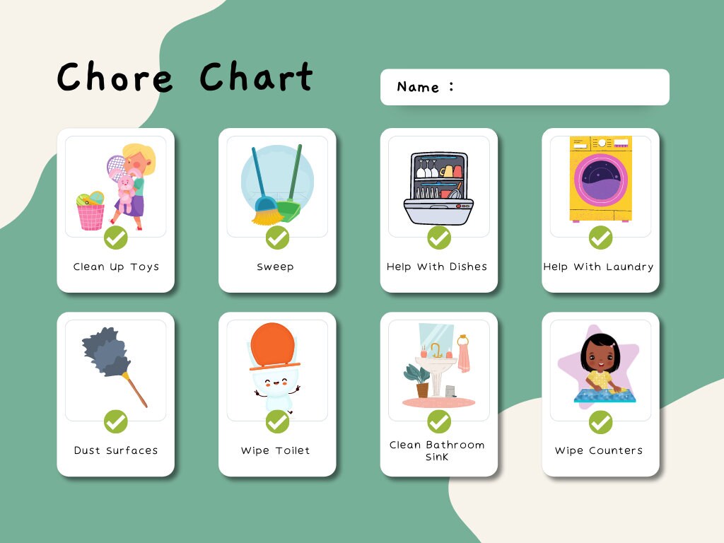 Printable Children's Chore Cards Toddler Preschooler Household Job ...