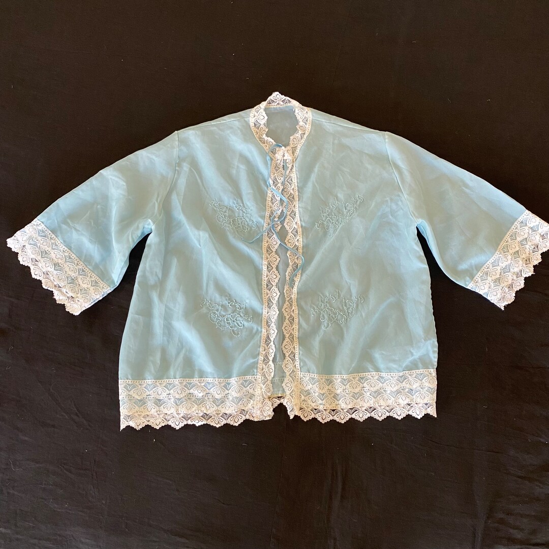 Vintage Bed Jacket Light Blue Lace Open Front Robe Jacket - Etsy