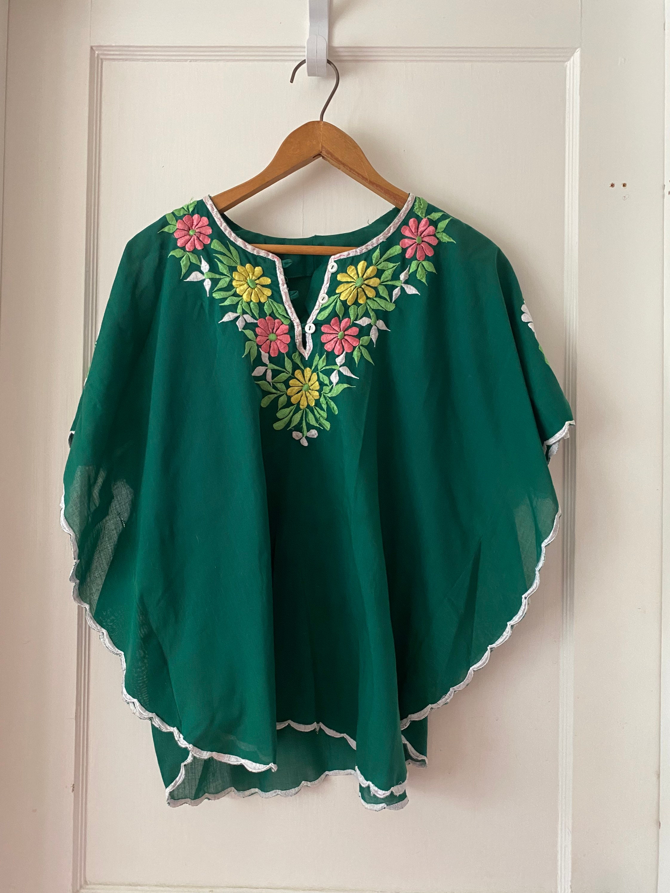 Vintage Embroidered Poncho Top Butterfly Wings 1960s 1970s Summer Love ...