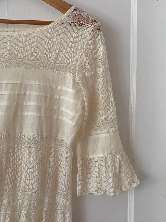 Cream crocheted Summer Dress Small Ruffles Sleeves Be… - Gem