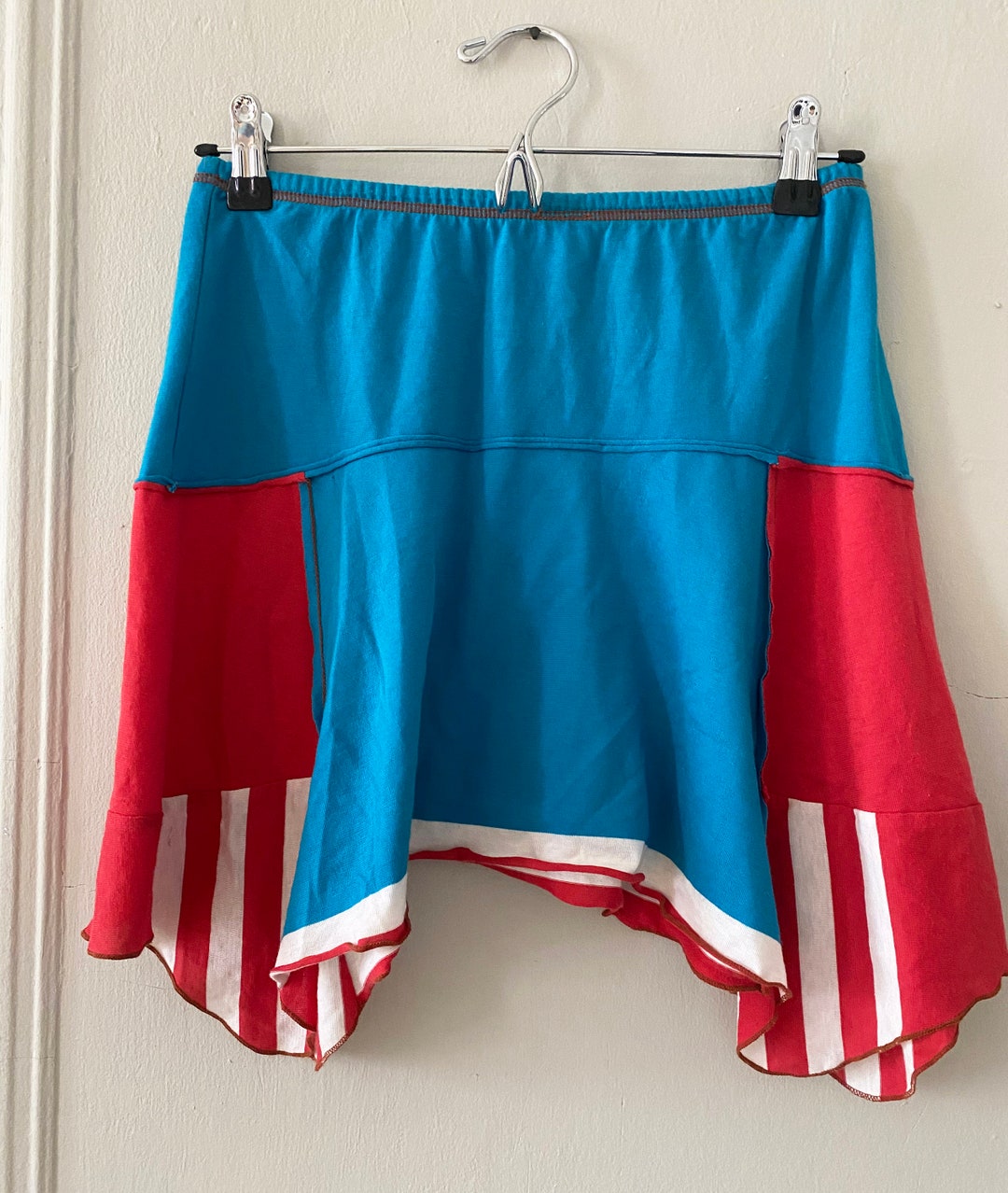 Vintage Minirock Streifen Juli 4th Rot Weiß und Blau Patchwork Boho ...