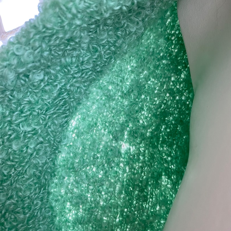 Vintage Mint Green Sweater Hand Knit Fuzzy Open Cardigan Lime Pistachio ...