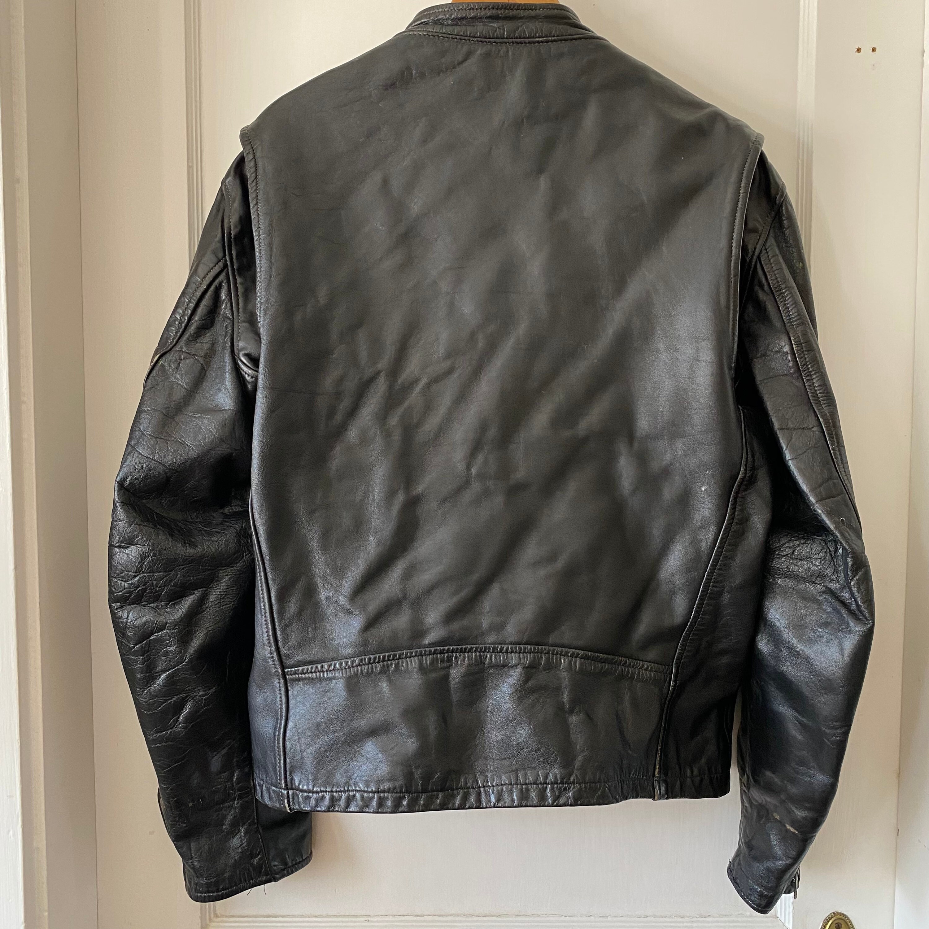 Classic Vintage Leather Motorcycle Jacket 1970s 1980s Worn-in Fitted or ...