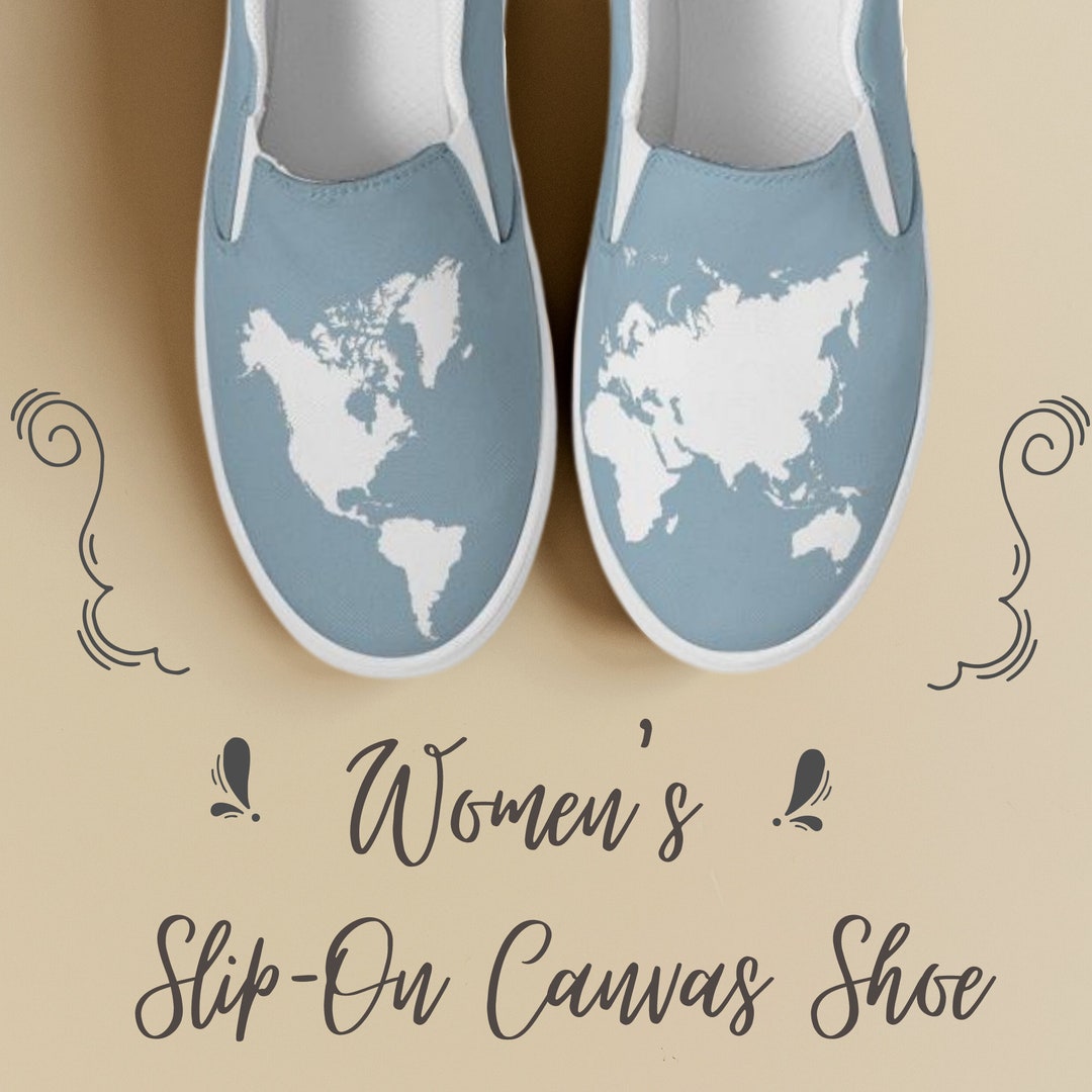 World Map Slip on Shoes Women Canvas Shoes Custom Shoes Unique Shoes ...