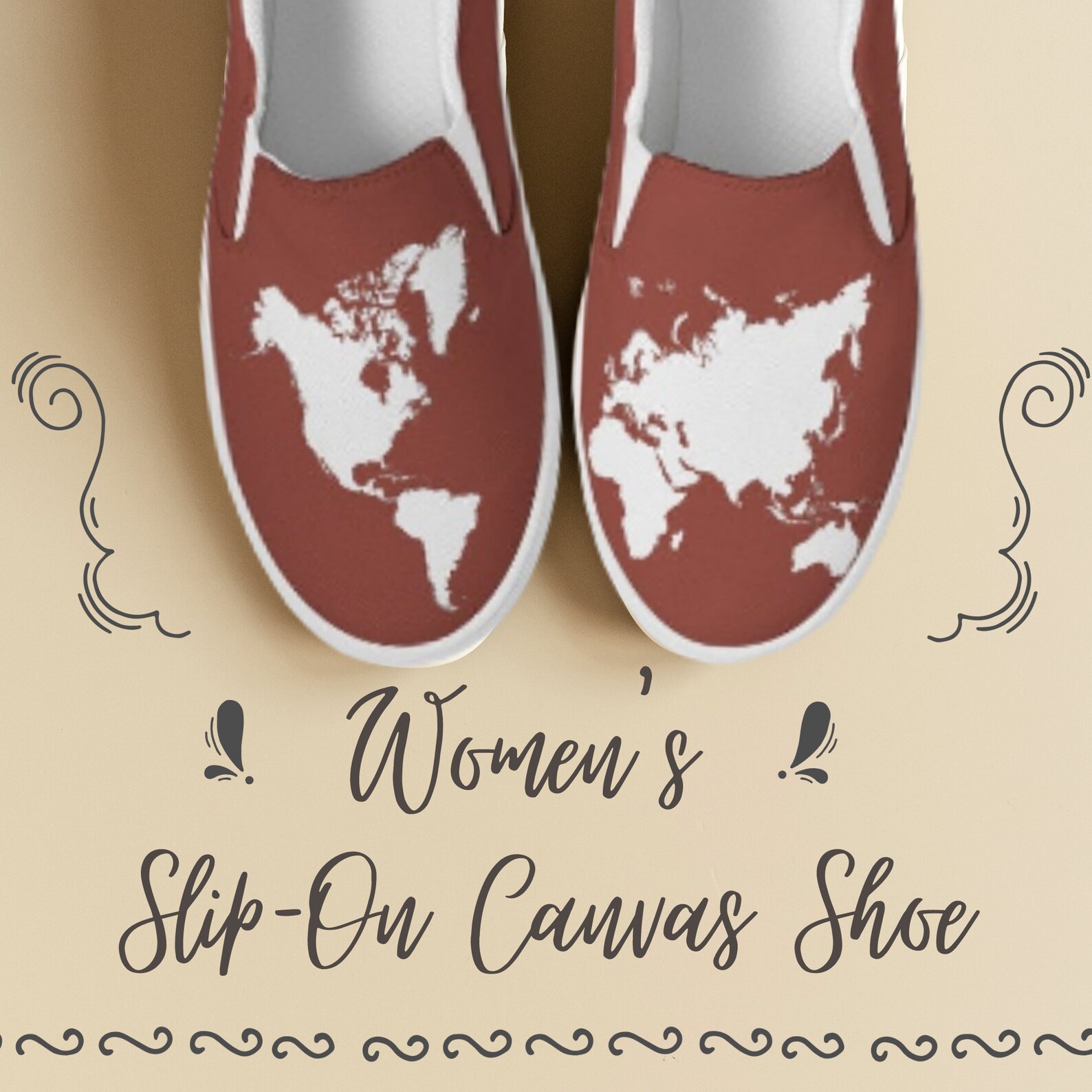 World Map Slip on Shoes Women Canvas Shoes Custom Shoes Unique Shoes ...