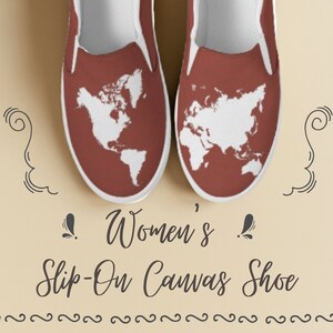 World Map Slip on Shoes Women Canvas Shoes Custom Shoes Unique Shoes ...