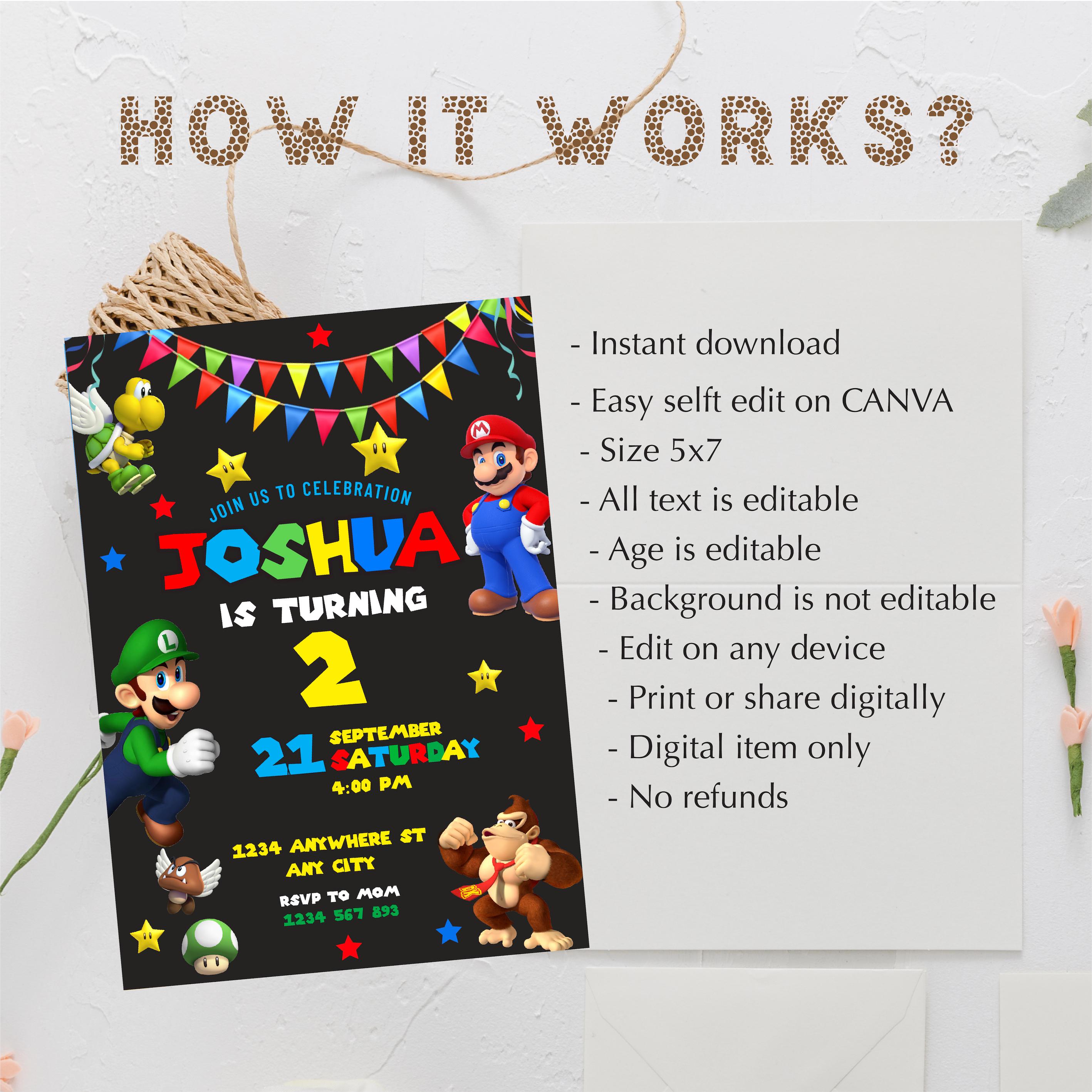 Super Mario Birthday Invitation: Editable Canva Template (digital) - Etsy