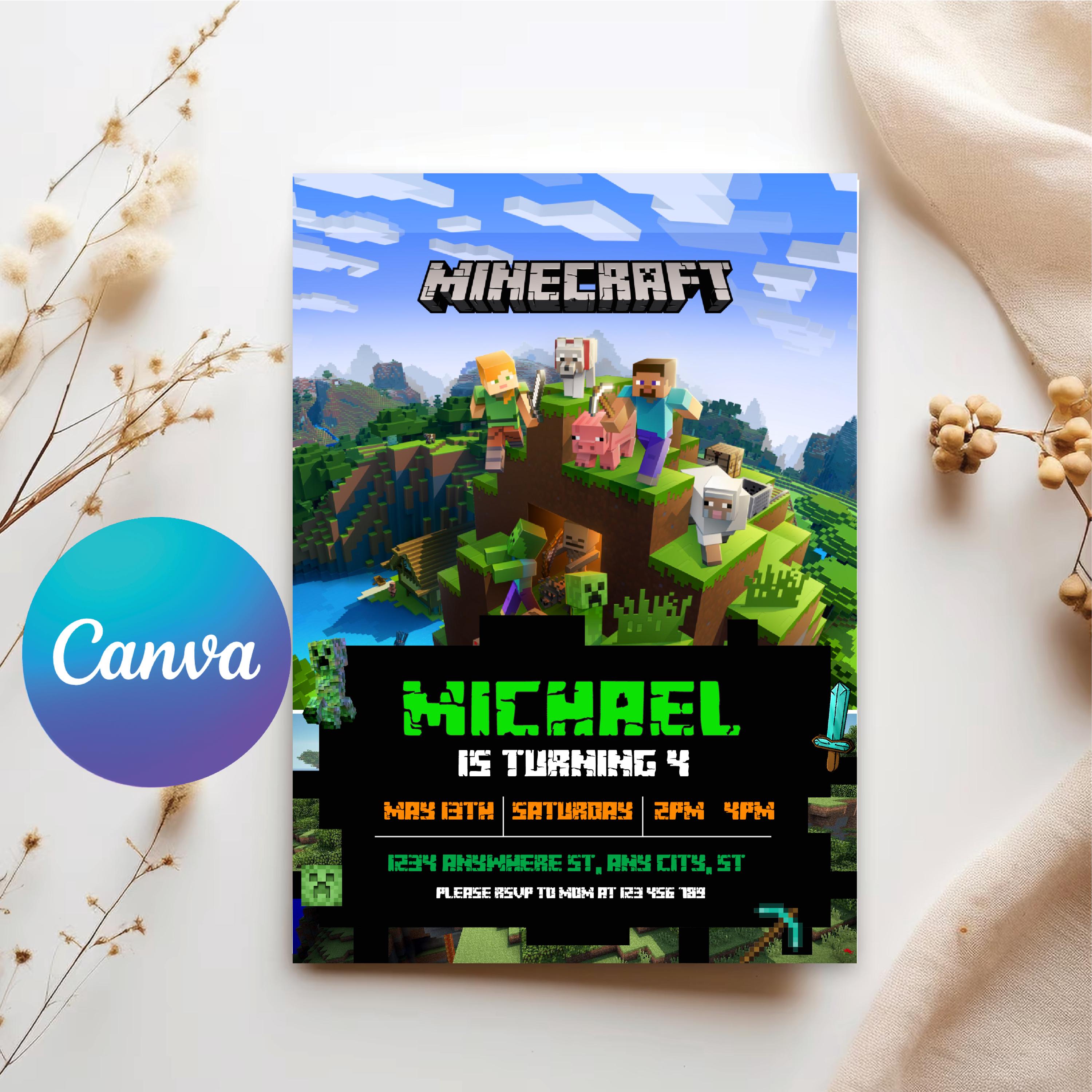 Editable Minecraft Birthday Invitation, Minecraft Birthday Invitation ...