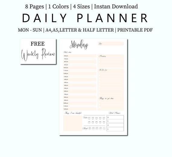 Digital daily planner l daily page insert l PDF printable I | Etsy