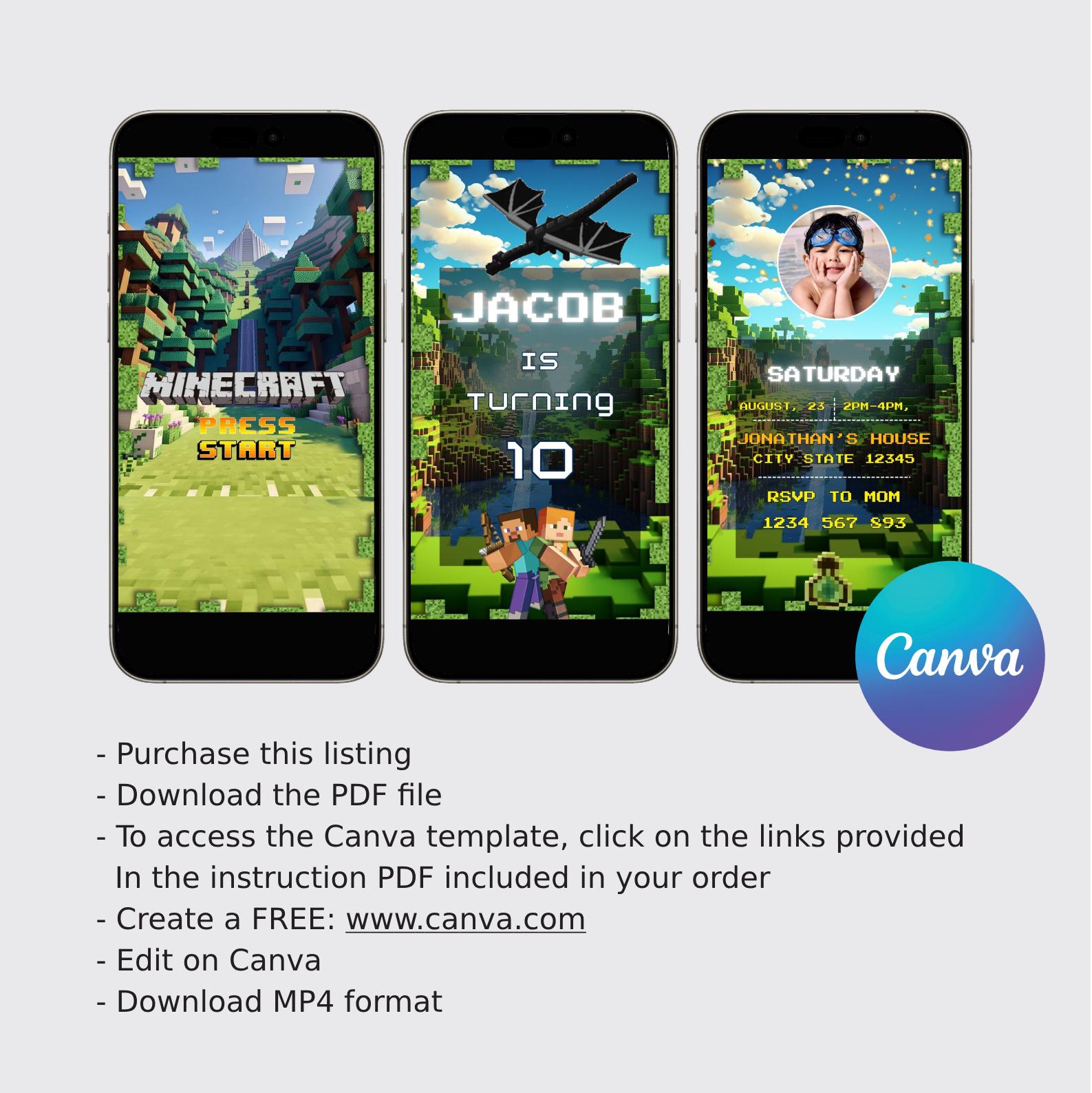 Minecraft Animated Invitation Birthday,party Video Invitation,birthday ...