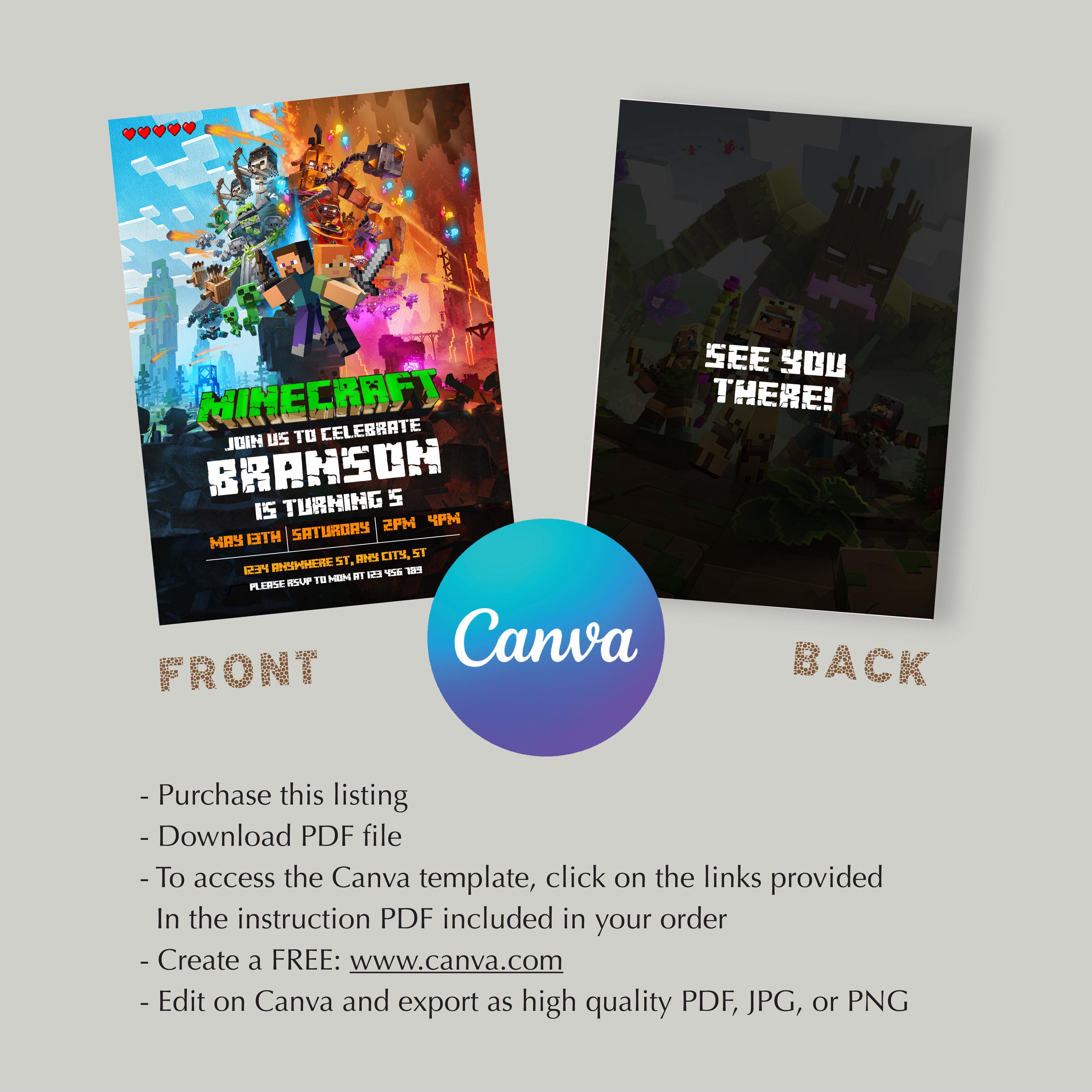 Editable ,minecraft Birthday Invitation, Minecraft Birthday Invitation ...