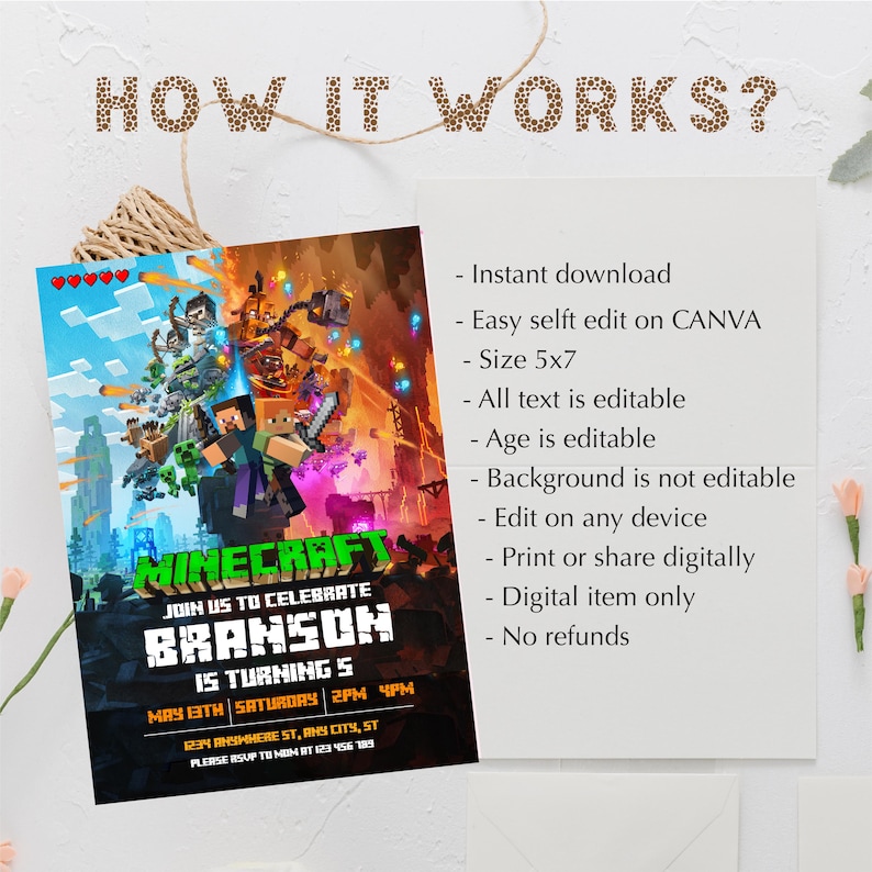 Editable ,minecraft Birthday Invitation, Minecraft Birthday Invitation ...