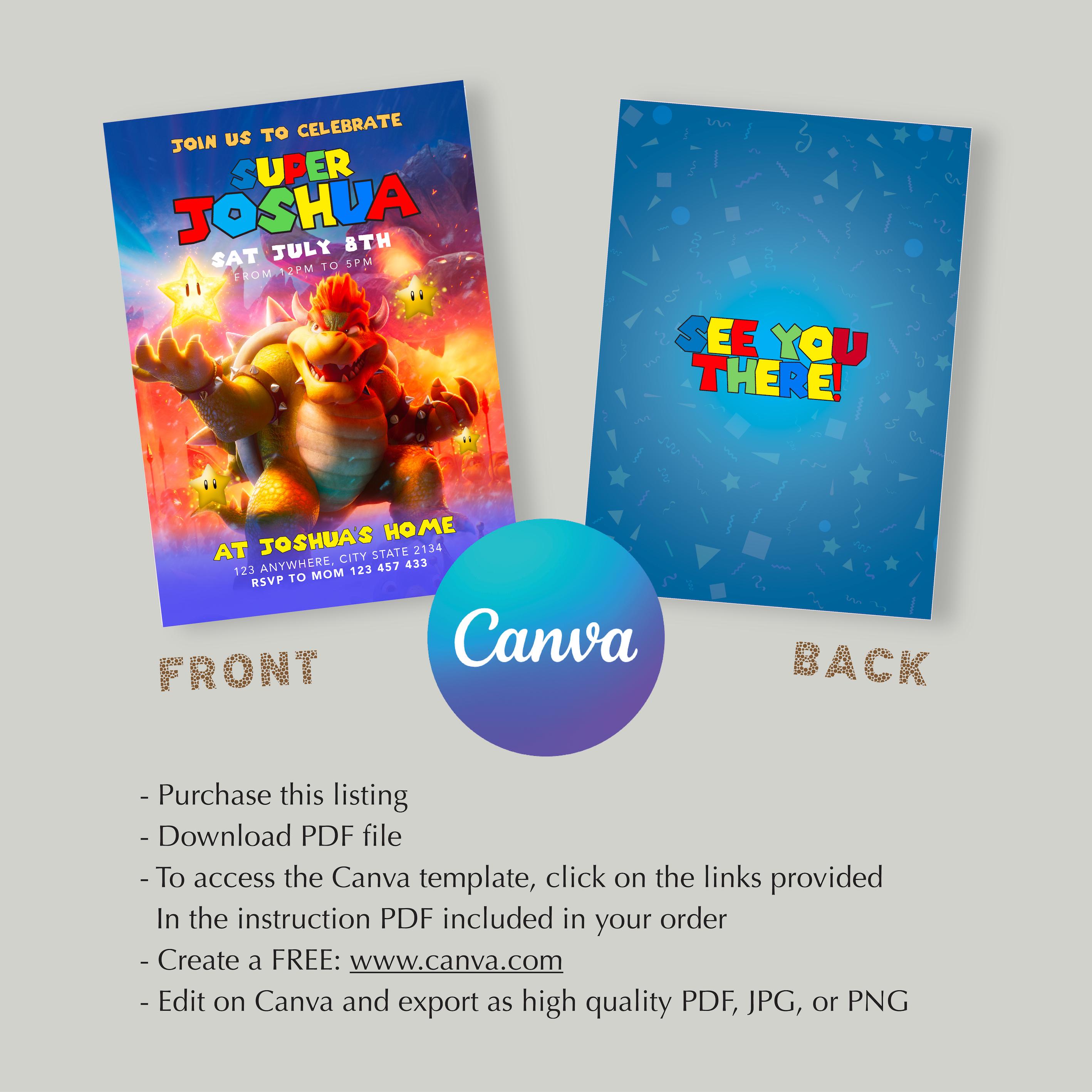 Super Mario Birthday Invitation: Editable Canva Template (digital ...